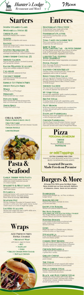 Menu | Hunters Lodge